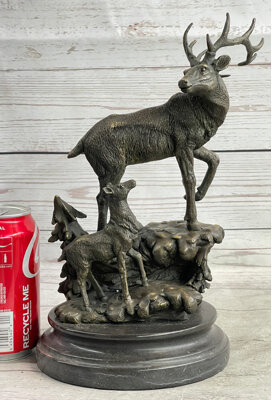 Loon Peak Signed Original Male Stag with his Baby Fawn Bronze Sculpture ...