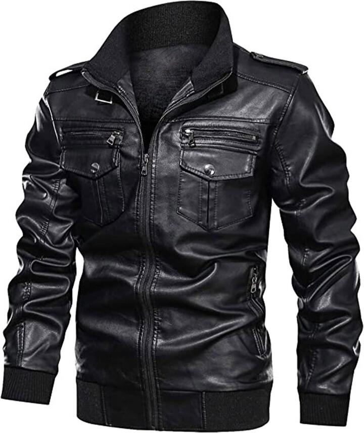 Lightning Deals Cocila Autumn/winter Men's Zipper Pocket Biker Leather ...