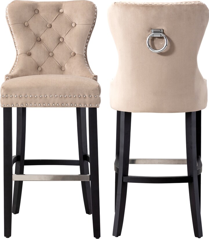 Westintrends Tufted Upholstered Velvet Bar Stool with Metal Footrest ...