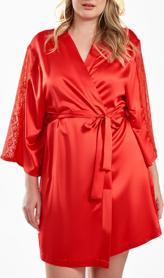 iCollection Milena Satin and Lace Robe with Self Tie Sash - ShopStyle ...