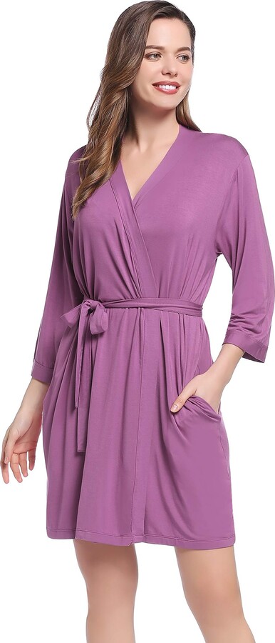 Amorbella Thin Bamboo Dressing Gown Ladies Ultra Soft Lightweight ...