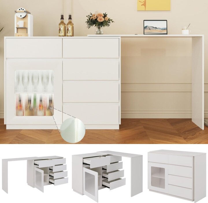 HHOK Rotating Computer 5 Drawers Storage Shelves Extendable Sofa Bar ...