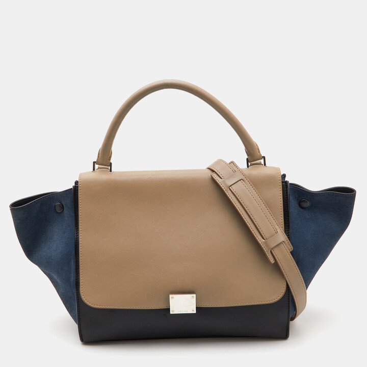 Celine Tri Color Leather and Suede Medium Trapeze Top Handle Bag ...