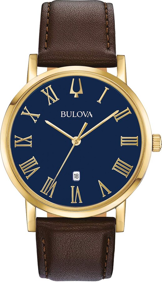 Bulova Men's Classic 3-Hand Date Quartz Brown Leather Strap Watch in ...