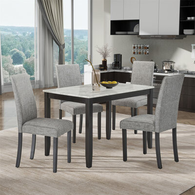Lark Manor 5-Piece Dining Set With Faux Marble Tabletop, Faux Marble Dining Table Set For 4 ...