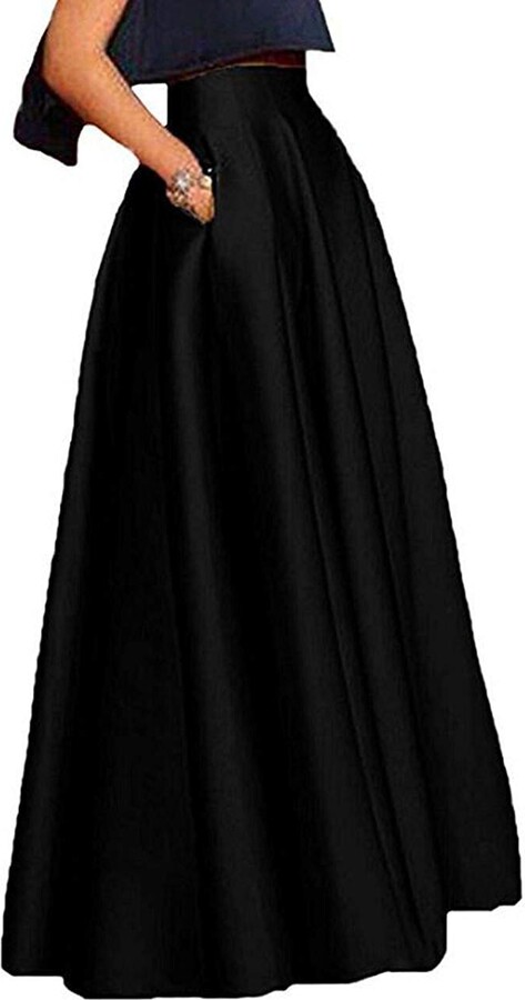 ELYTSDEB Women’s Long Satin Maxi Skirts High Waist A-Line Pleated ...
