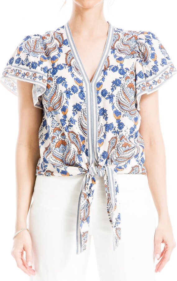 Max Studio Flutter Sleeve Tie Hem Top - ShopStyle