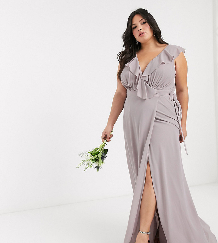 TFNC Plus bridesmaid ruffle detail maxi dress with thigh split in gray - ShopStyle Maternity ...