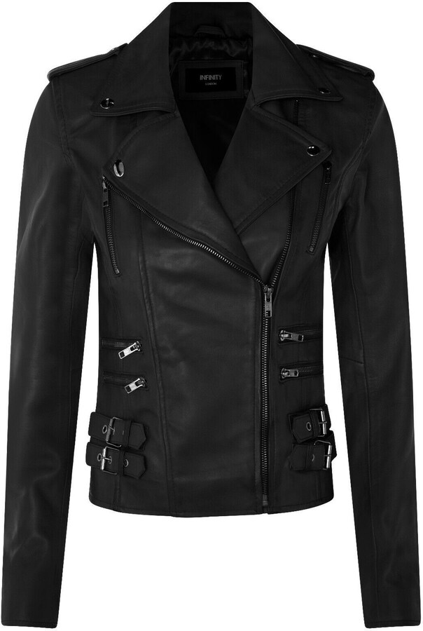 Infinity Leather Leather Brando Biker Jacket-Loddon - Black - ShopStyle