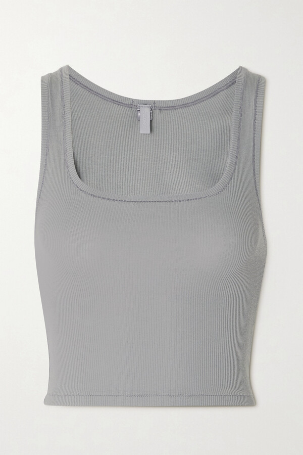 SKIMS Cotton Collection Cropped Ribbed Cotton-blend Jersey Tank ...
