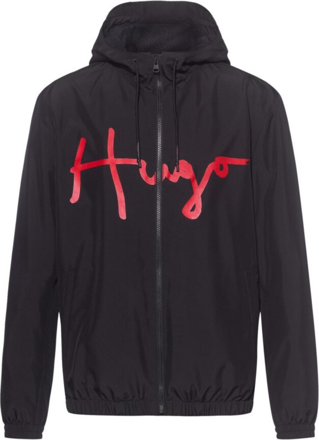 HUGO BOSS Hooded Windbreaker Jacket In Recycled Fabric With Handwritten ...