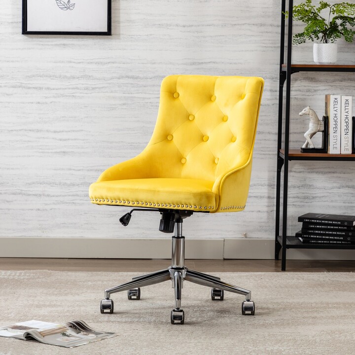 TOSWIN Rivets Office Desk Chair Tufted Velvet Computer Chair Swivel ...
