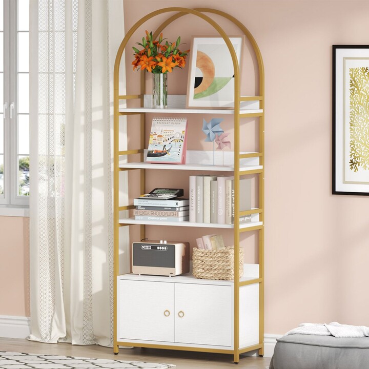 YUZHOU 4-Tier Bookshelf Bookcase with Storage Cabinet - ShopStyle