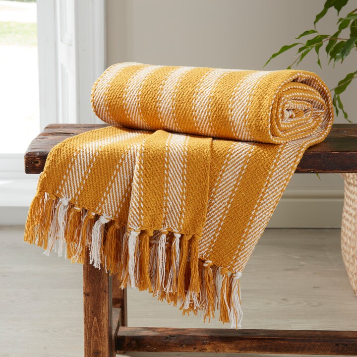 Dunelm Hanson Throw Yellow/White - ShopStyle