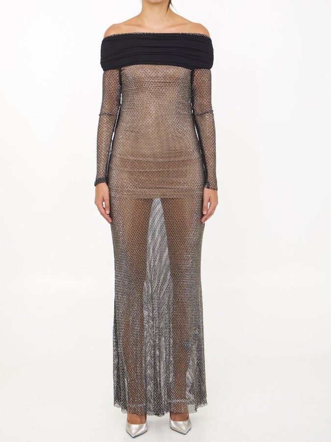 Self-Portrait Rhinestone fishnet dress - ShopStyle