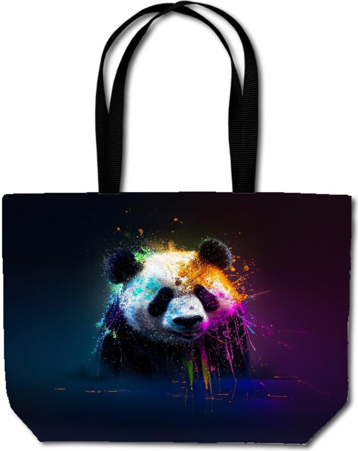 Warren Reed - Designer Panda Face Splashart Colourful Beach Shopper ...