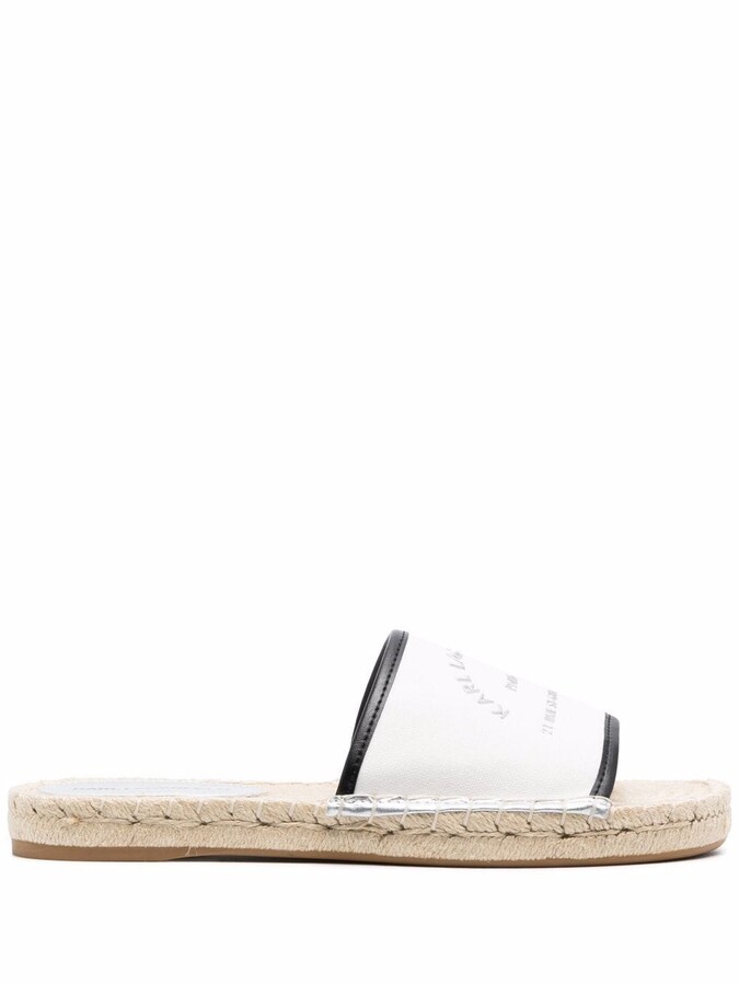 Karl Lagerfeld Paris Logo-Print Open-Toe Slides - ShopStyle