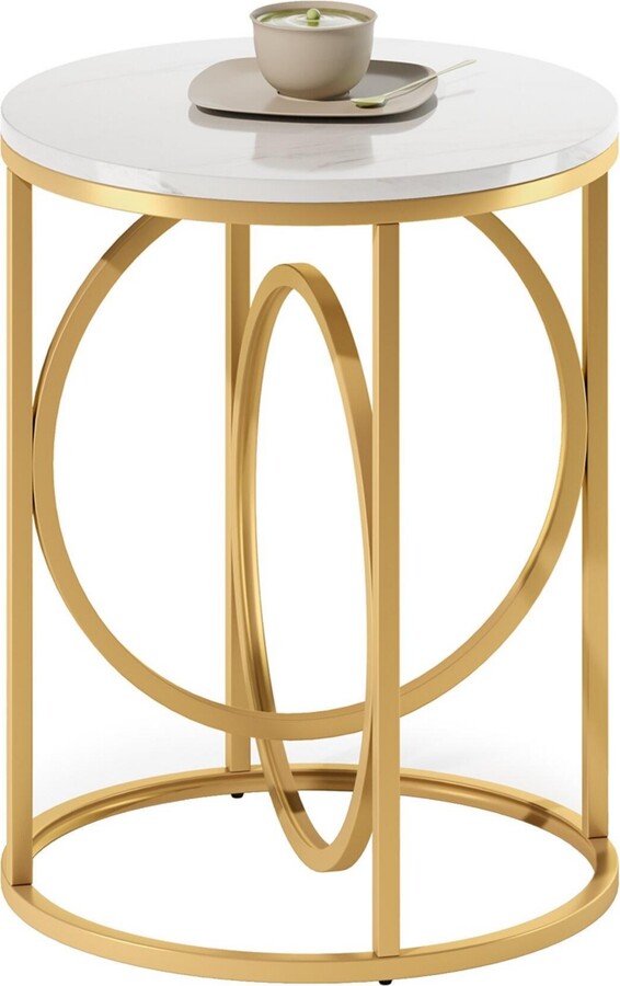 Tribesigns Modern Round End Table with Faux Marble White Top, 20”Sofa ...