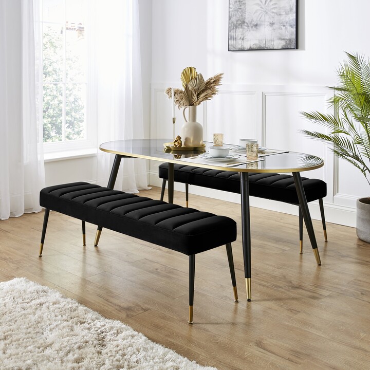 Dunelm Sylvia Oval Dining Table with Sylvia Black Velvet Dining Benches ...