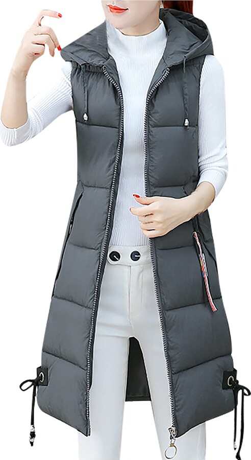 FTRGHNY Versatile Long Gilet for Women Slim Fit Padded Gilet Causual ...