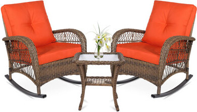 Bayou Breeze 3 Pieces Outdoor Wicker Rocking Chair Set, Rattan Patio ...