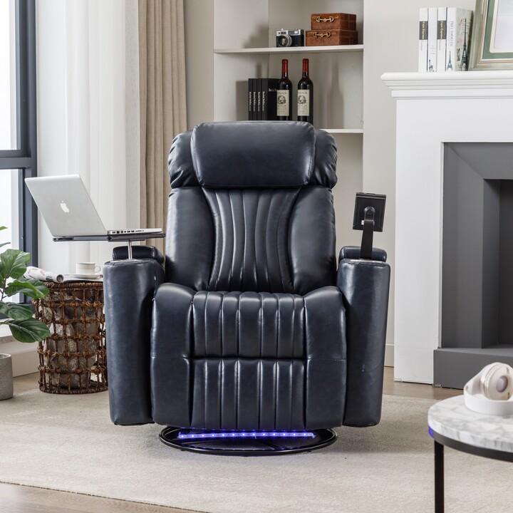 WANSE 270° Power Swivel Recliner With Hidden Arm Storage and LED Light ...