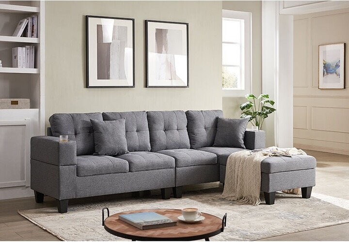 GEROJO 99" Modern Linen Fabric Couch, L-Shape Sectional Sofa for Living ...