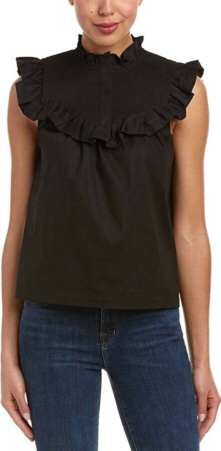Rachel Zoe Hera Ruffle Trimmed Sleeveless Cotton Voile Blouse In Black ...