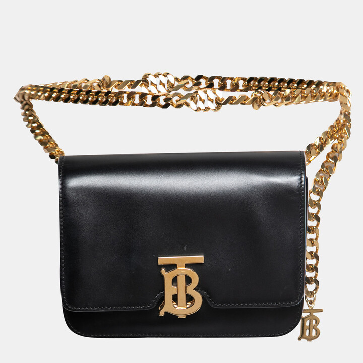 Burberry Black Leather TB Bum Chain Belt Bag - ShopStyle