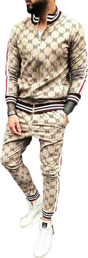 Crazynekos Mens Hip Hop Tracksuit 2 Piece Casual Pants Jacket Sweatsuit ...