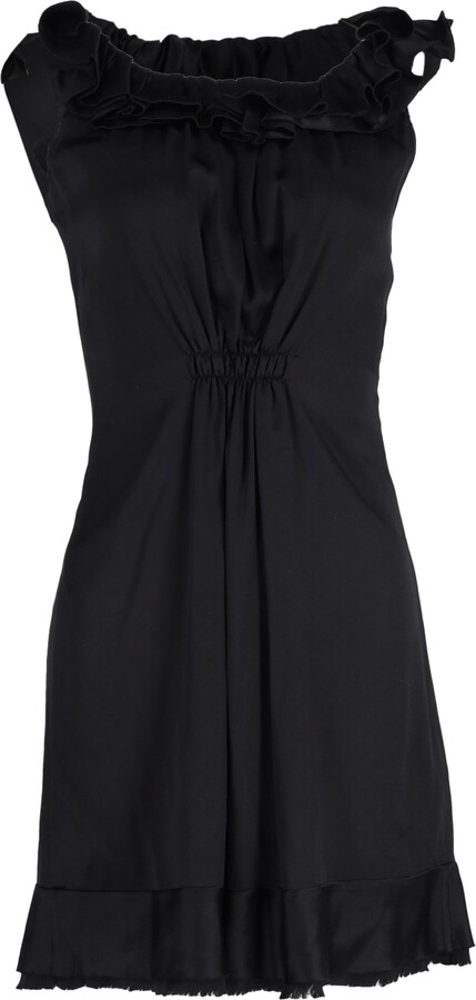 Prada Mini Ruffle Detail Scrunched-Waist Dress in Black Silk - ShopStyle