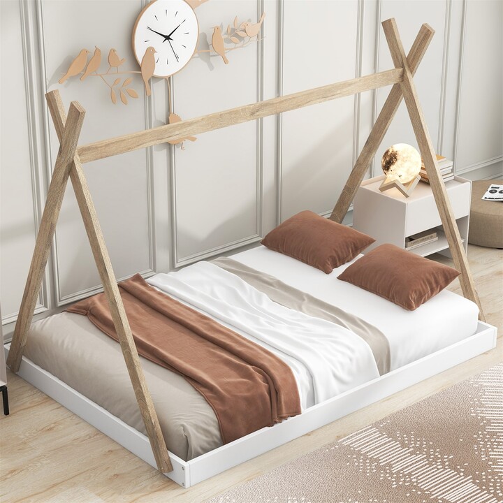 DEVERA White Full Size Tent Floor Bed with Triangle Structure - ShopStyle