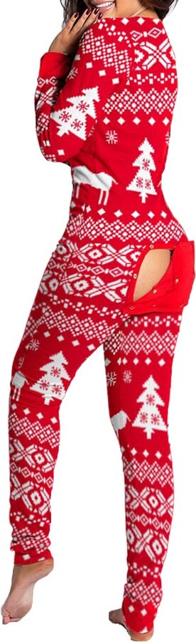 Guiran Women's One-Piece One-Piece Pajama Deep V-neck Button Back Flap ...