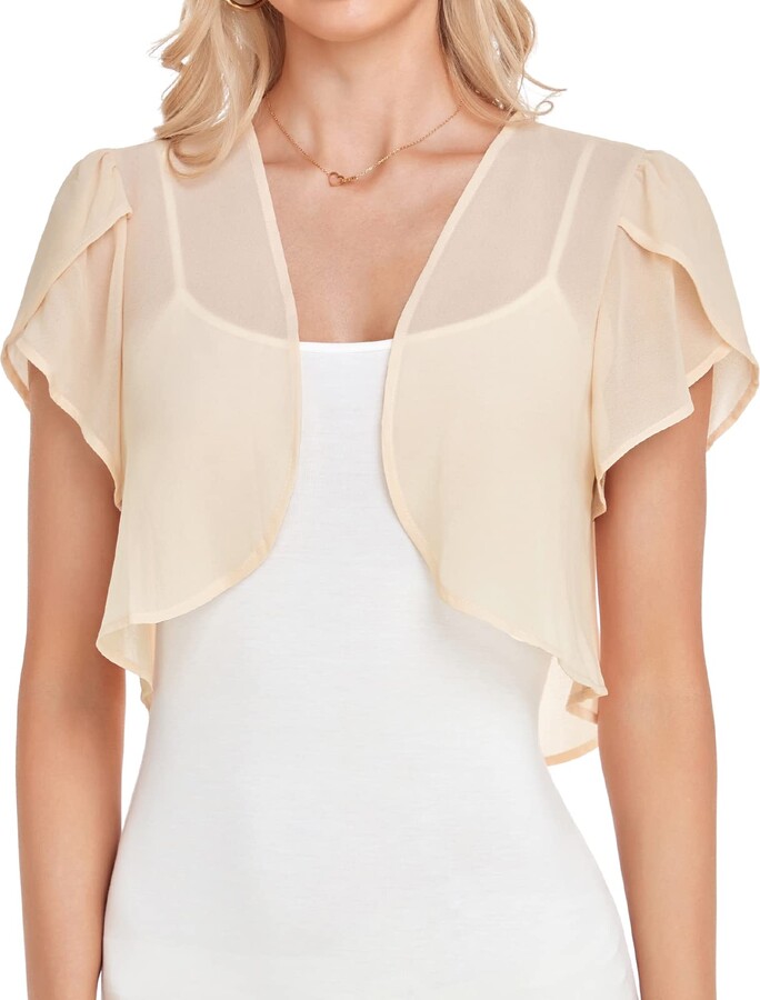 Shealles Women Short Sleeve Shrug Cropped Bolero Open Front Chiffon ...