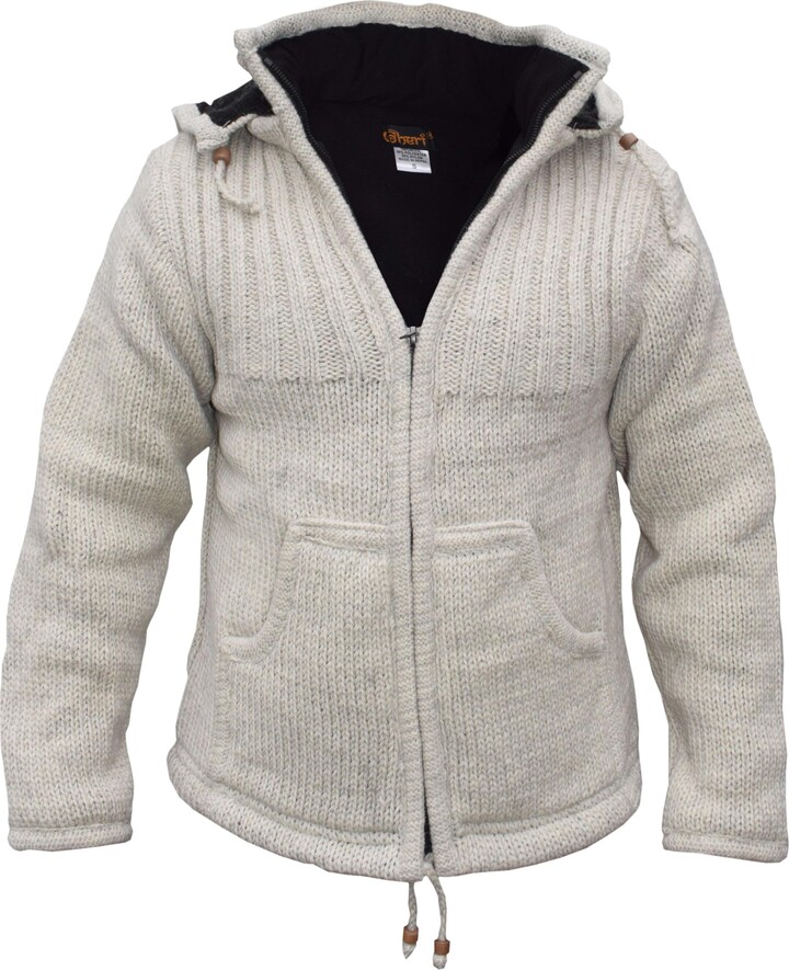 Gheri Mens Knitted Plain Wool Fleece Lined Handmade Nepalese Jacket ...