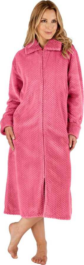 Slenderella Ladies Zip Up Dressing Gown Womens Soft Waffle Fleece Bath ...