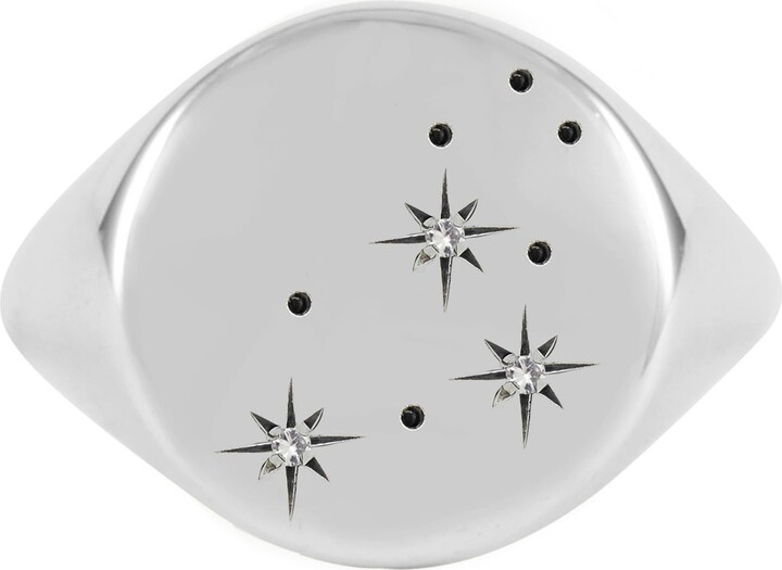 No 13 Women's Neutrals / Silver / Black Leo Constellation Signet Ring ...