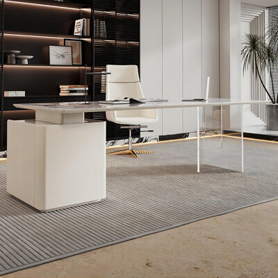 iCool Appliances Beige Rectangular Sintered Stone Executive Desk,3 ...