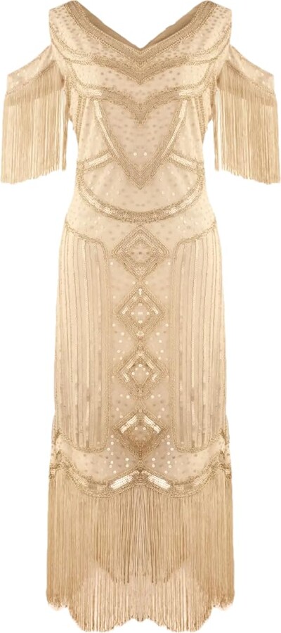ERFMFKL 1920S Flapper Vintage Evening Dress Tassel Dress Banquet Party ...
