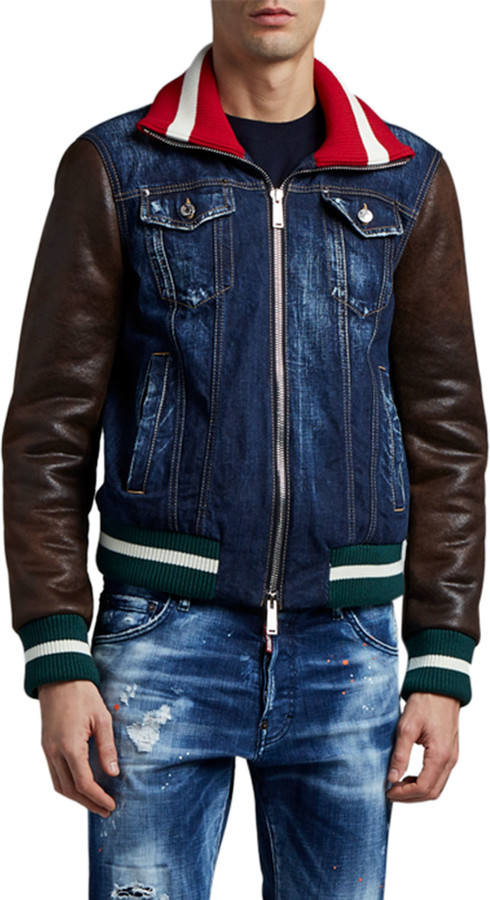 DSQUARED2 Men's Dan Jean Jacket w/ Faux Leather Sleeves - ShopStyle ...