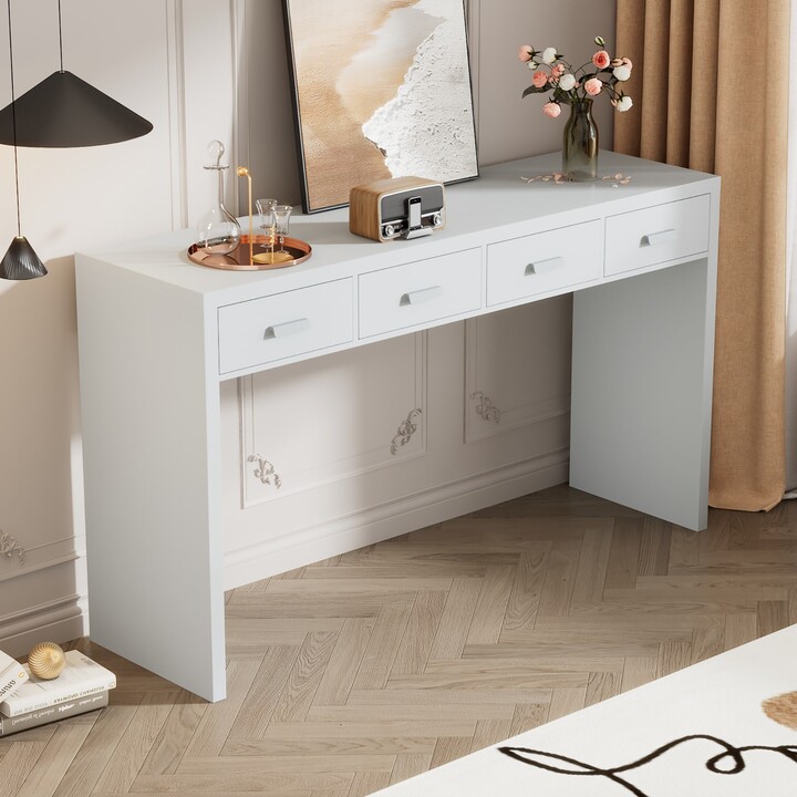 GREATPLANINC Bedroom Modern Office Table Computer Table with 4 Drawers ...