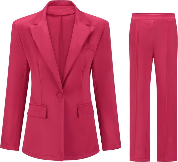 Yunclos Women 2 Piece Suit Set Long Sleeve Trouser Suit Wide Leg Casual