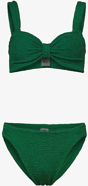 Hunza G Womens Metallic Forest Green Bonnie Crinkled-texture Bikini ...