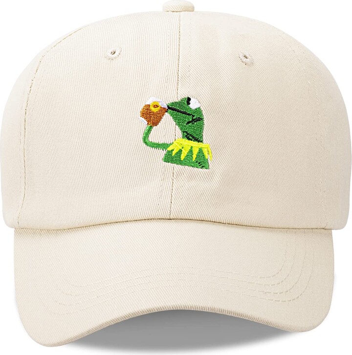 Raylarnia Kermit The Frog "Sipping Tea" Adjustable Strapback Cap(Beige ...