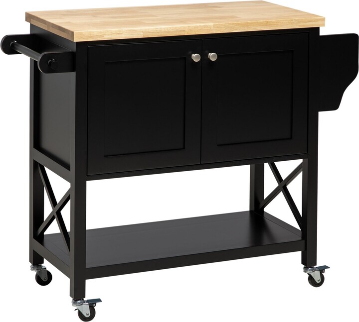 Homcom Utility Rolling Kitchen Island on Wheels with Rubber Wood Top ...