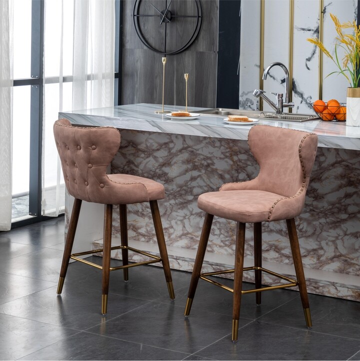 Simplie Fun Mid-Century Suede-Like Counter Height Stools with Wing-Back ...