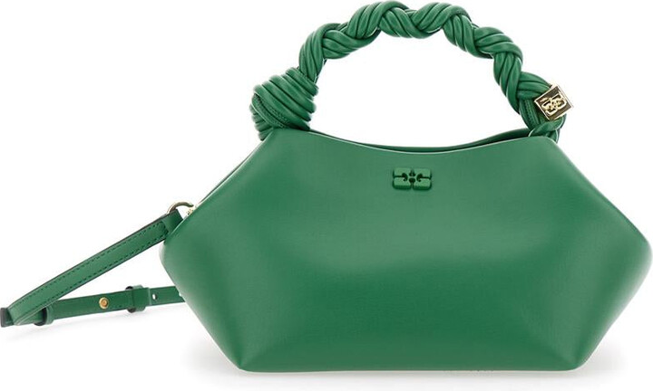 Ganni 'Ganni Bou' Green Handbag With Butterfly Logo And Hand-Braided ...