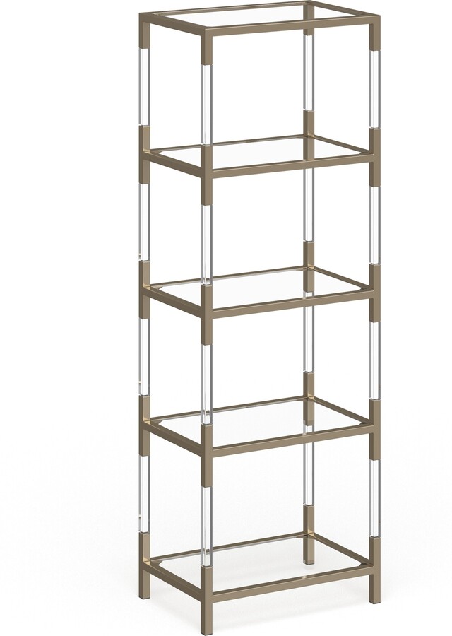 Benzara Gold Acrylic 5 Shelves Shelving Unit with Clear Glass Top and ...