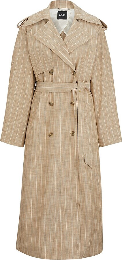 HUGO BOSS Double-Breasted Trench Coat in Pinstripe Material - ShopStyle