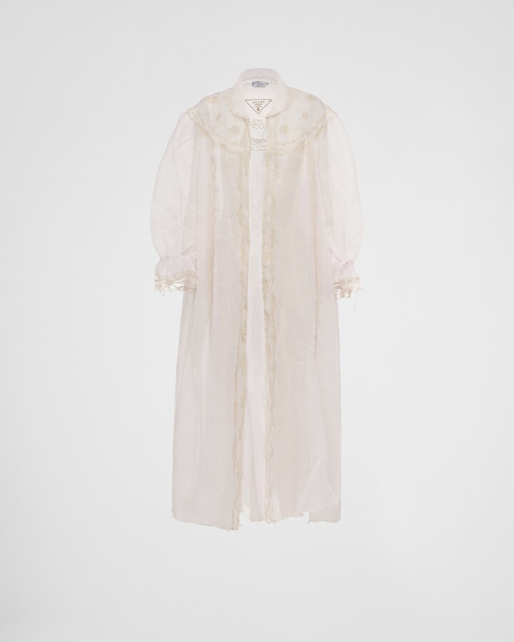 Prada Nylonette Coat With Intarsia Lace - ShopStyle